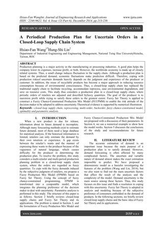 A Periodical Production Plan for Uncertain Orders in a Closed-Loop Supply Chain System | PDF