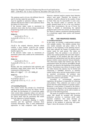 A Periodical Production Plan for Uncertain Orders in a Closed-Loop Supply Chain System | PDF