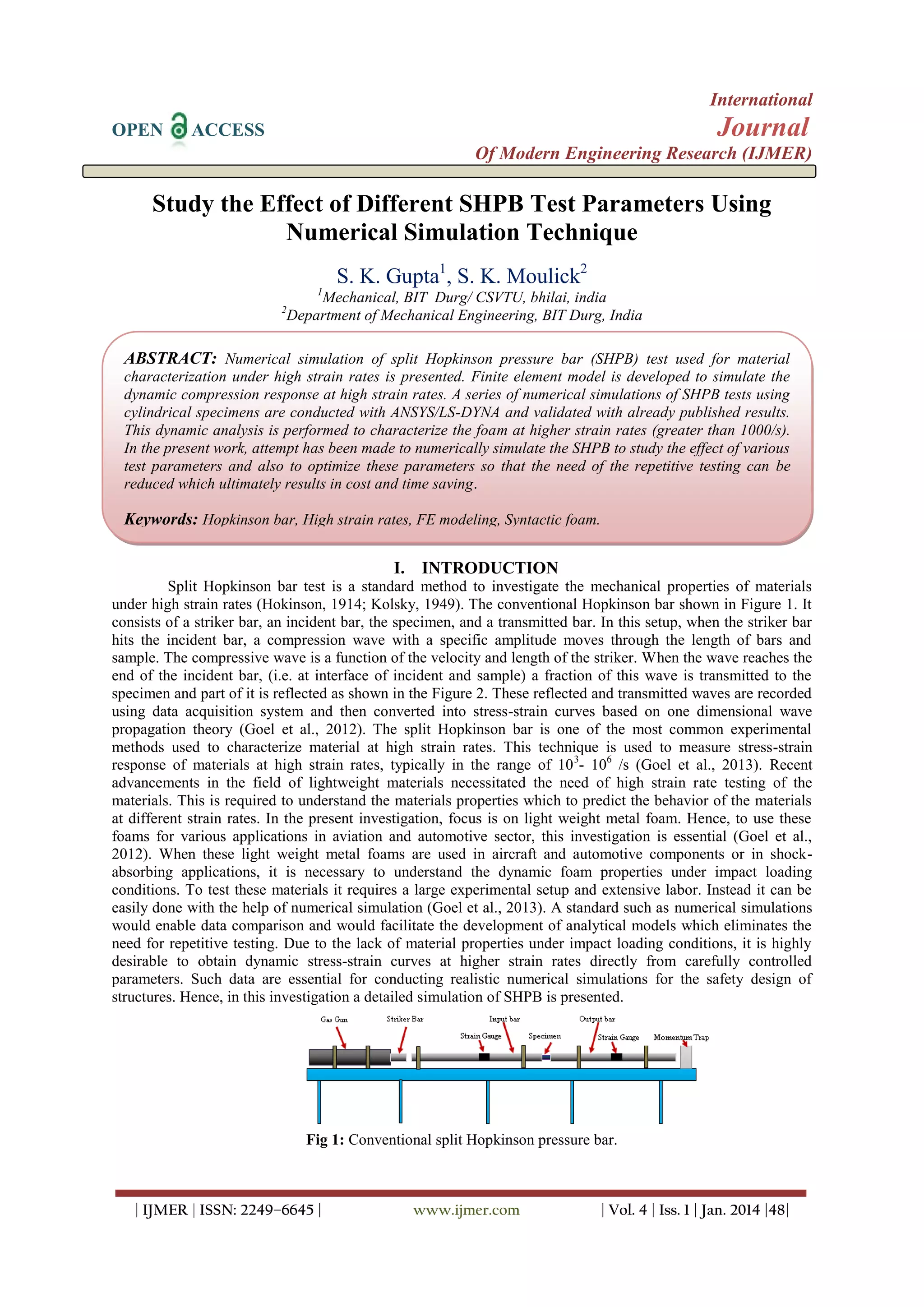 Study the Effect of Different SHPB Test Parameters Using Numerical ...