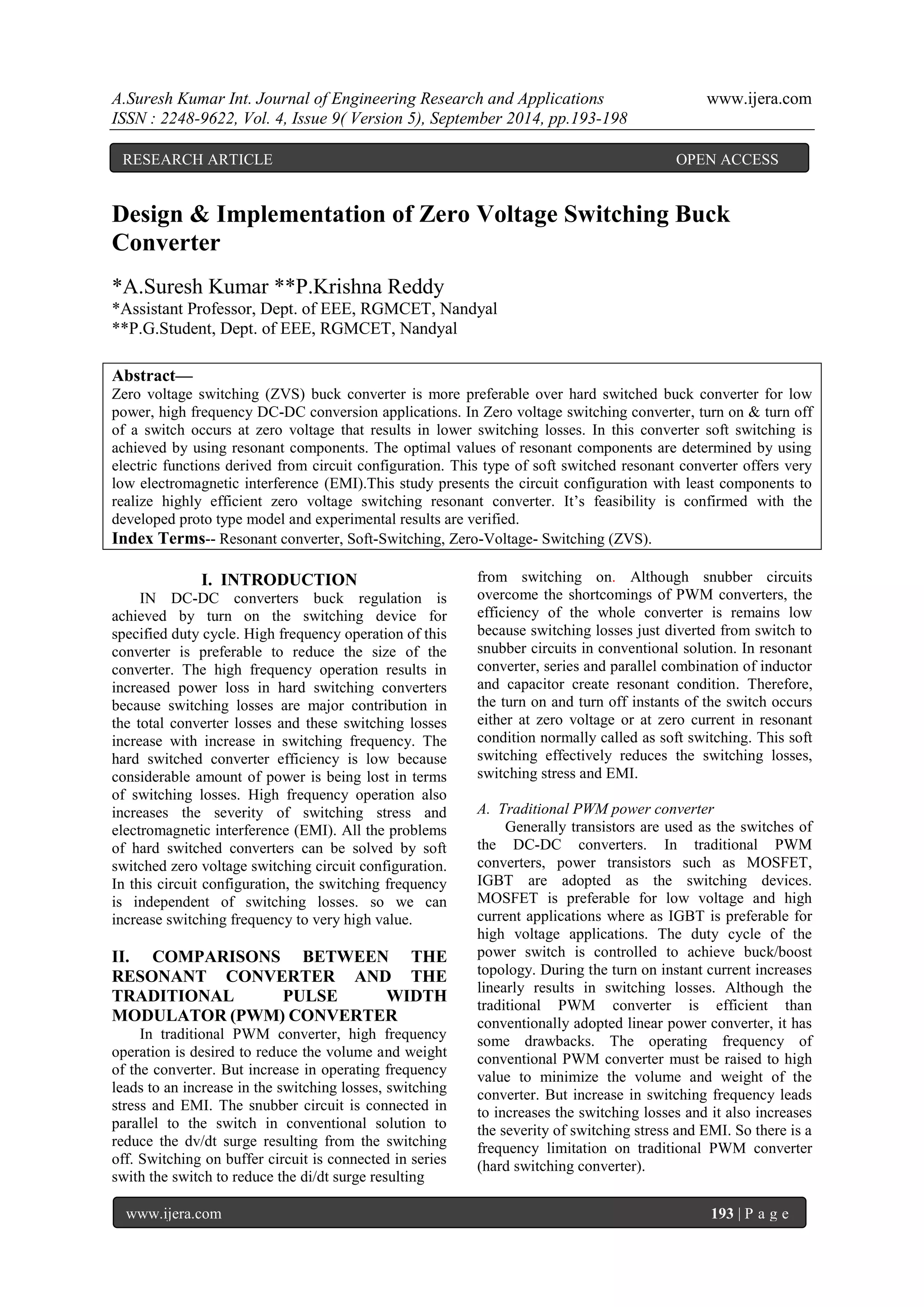 Design & Implementation of Zero Voltage Switching Buck Converter | PDF