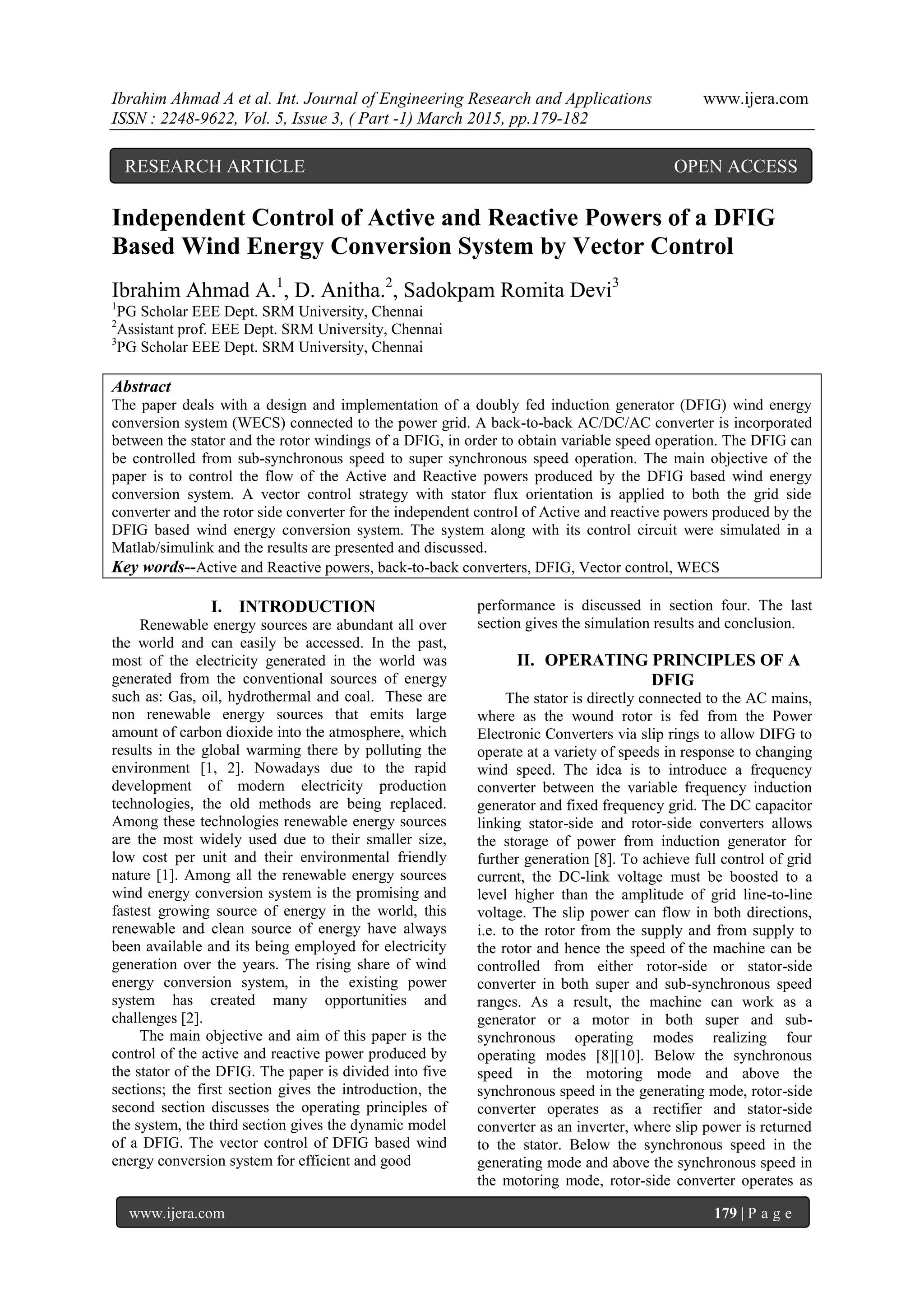 Independent Control of Active and Reactive Powers of a DFIG Based Wind Energy Conversion System ...