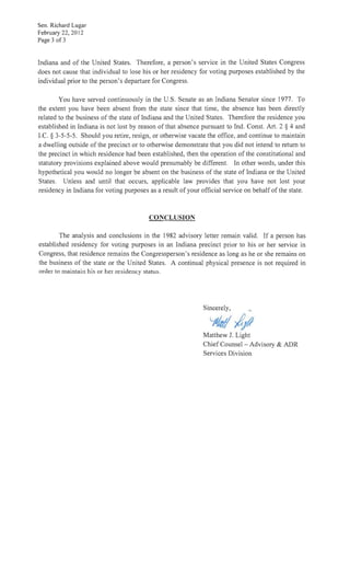 Ag advisory letter sen. lugar 2012 | PDF