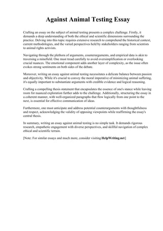 Against Animal Testing Essay. Hunter College CUNY | PDF | Science