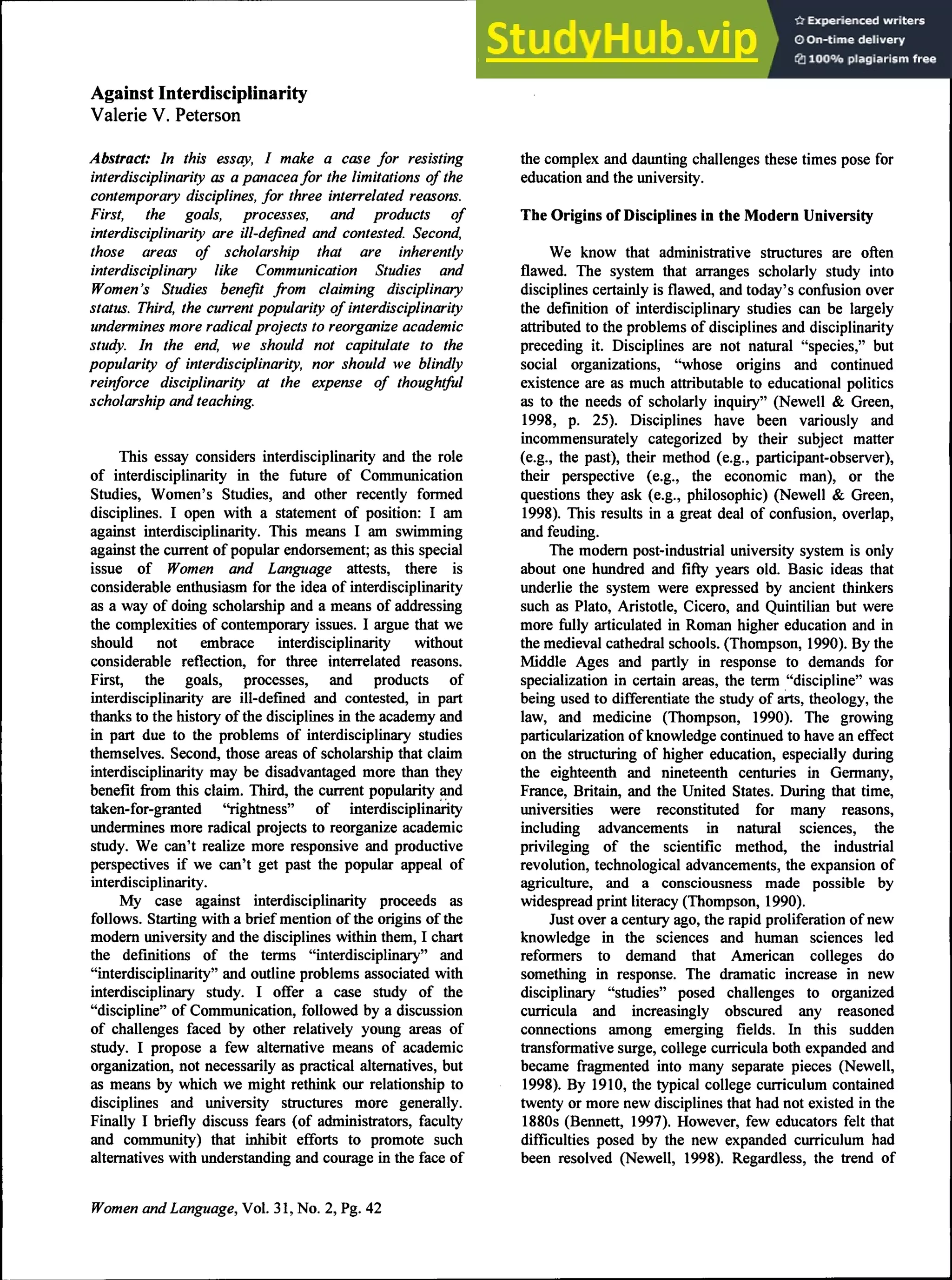 Against Interdisciplinarity | PDF