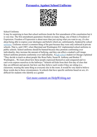 Against School Uniforms Essay | PDF