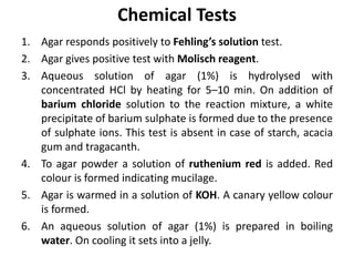 AGAR- Vegetable Gelatin- Pharmacognostic Details | PPTX