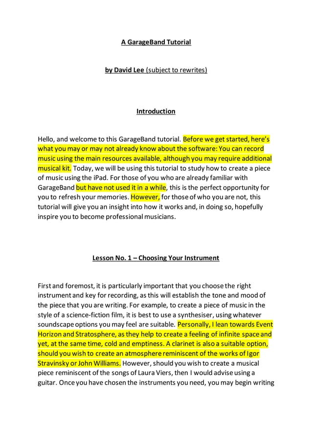 A GarageBand Tutorial script | DOCX