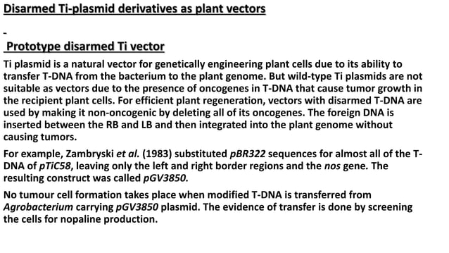 Agarobacterium tumefaciens based ti plasmid vectors | PPTX