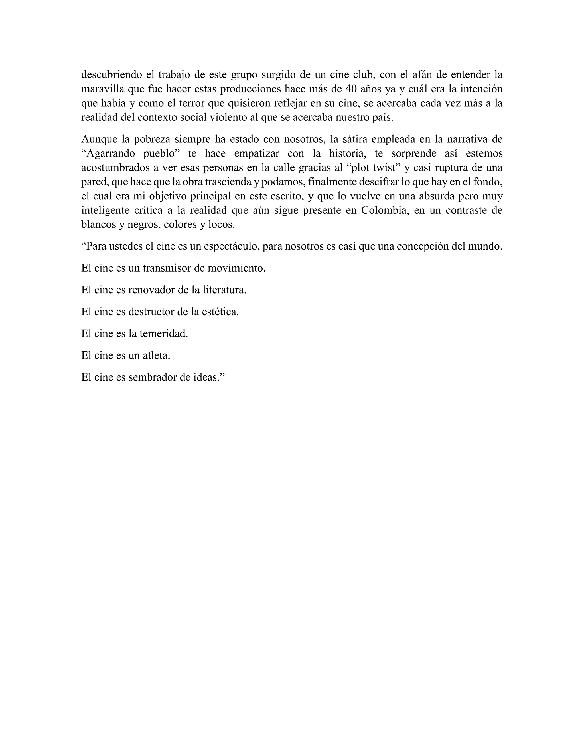 Agarrando pueblo. Carlos Mayolo y Luis Ospina (1977 - Colombia) | PDF