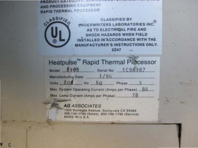 Ag associates heatpulse 8108 rta -S/N1c96187 | PDF