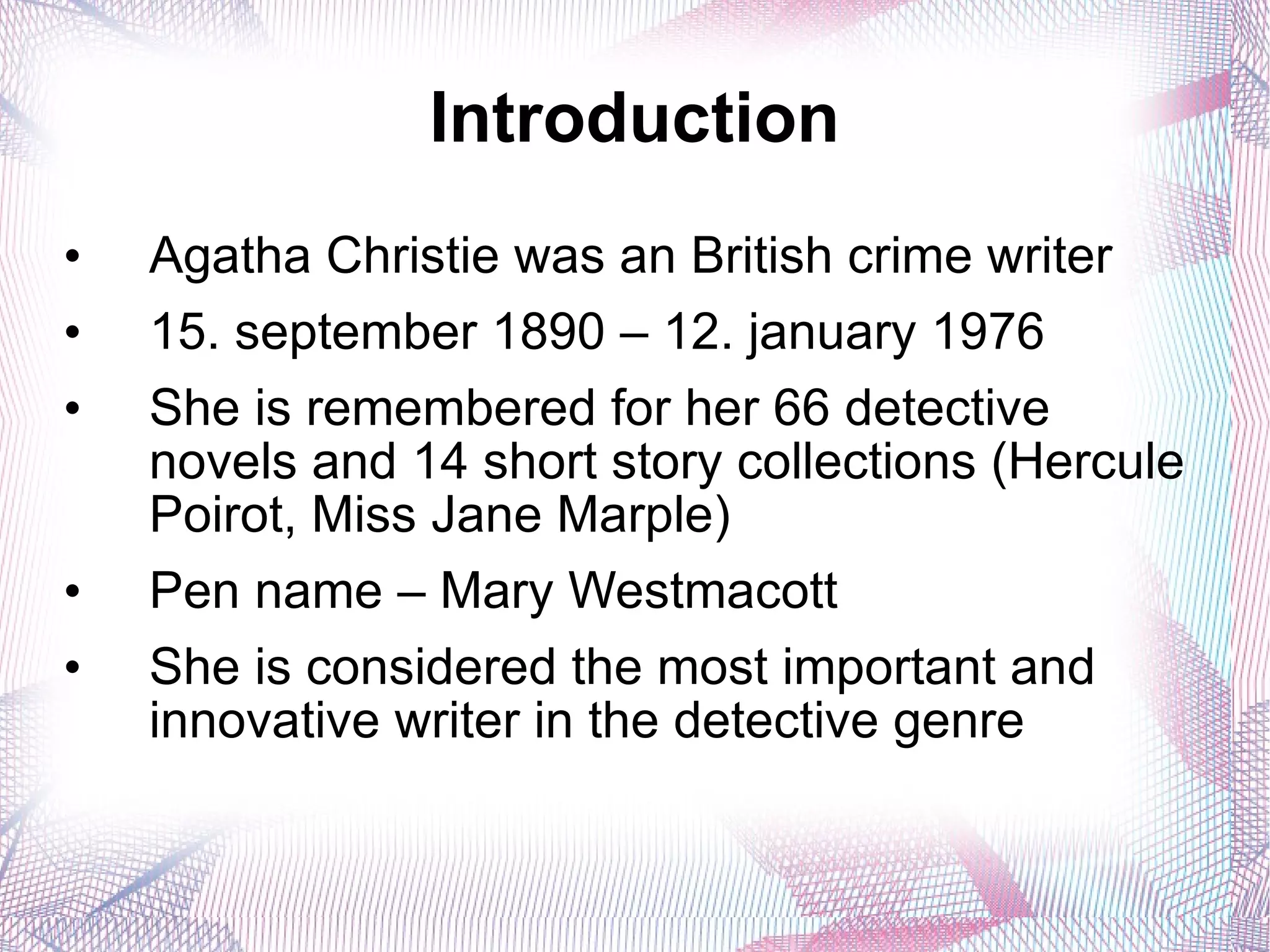 Agatha Christie | PPT | Fiction | Books and Literature