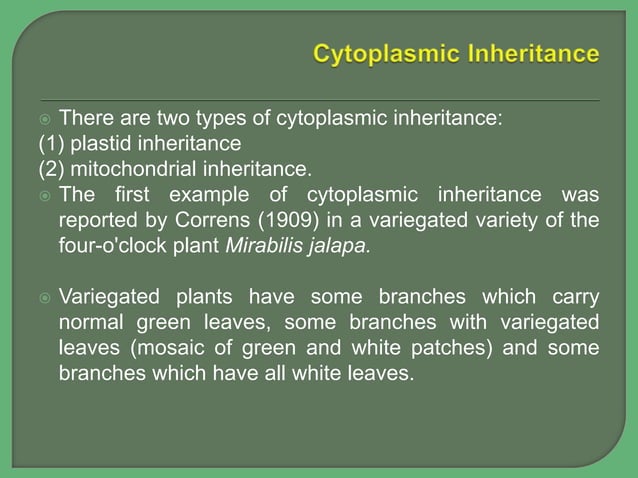 Cytoplasmic inheritance | PPTX | Genetics | Science