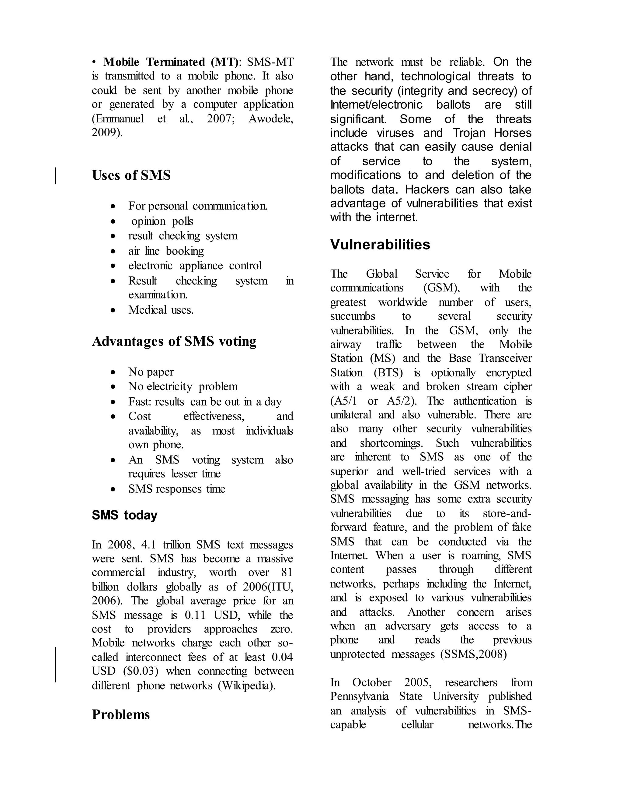 A Trustworthy SMS Based Voting System Architecture | PDF
