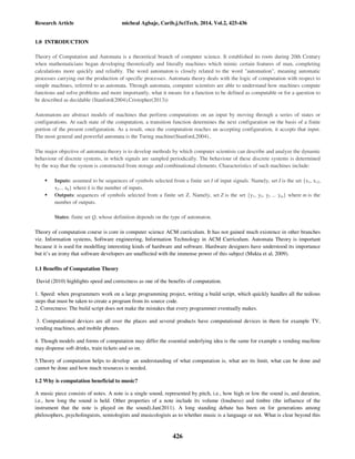 A REVIEW OF APPLICATIONS OF THEORY OF COMPUTATION AND AUTOMATA TO MUSIC | PDF