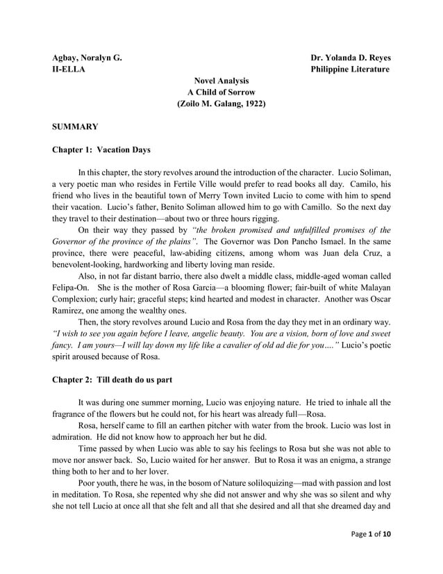 novel analysis: a child of sorrow | PDF | Marriage and Civil Unions ...