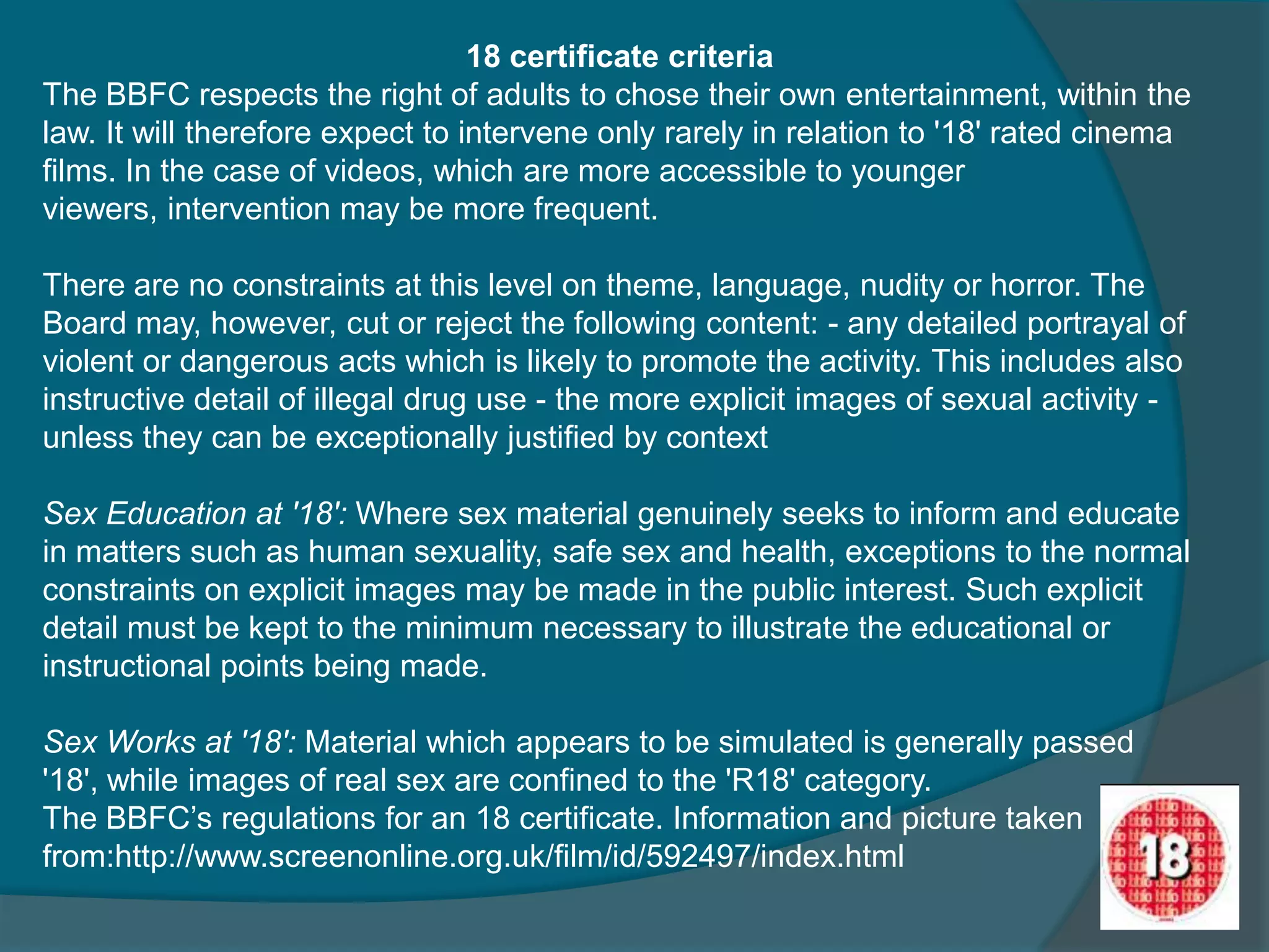 Age 18 certificate criteria | PPT