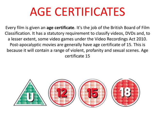 Age certificates | PPTX | Entertainment