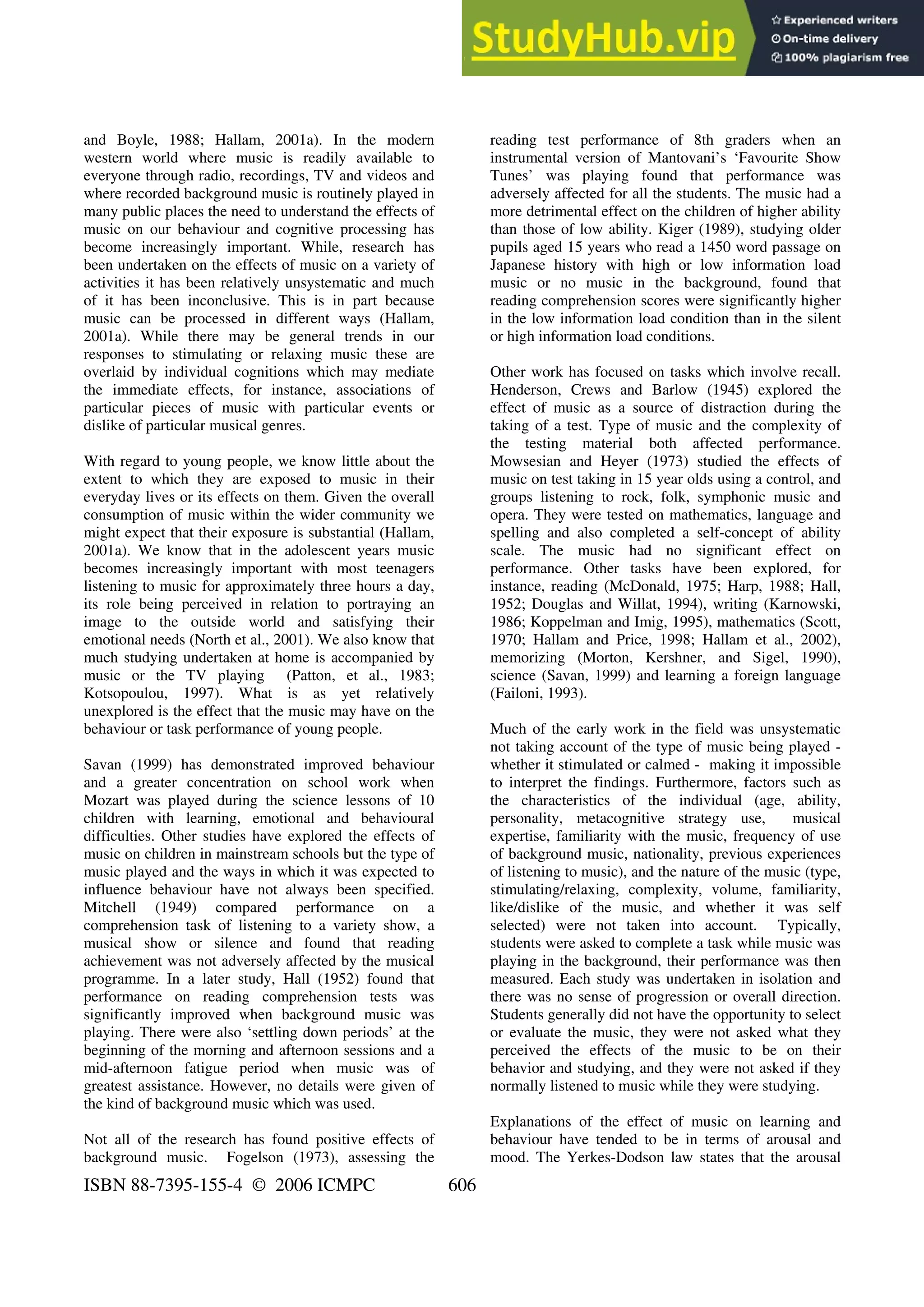 Age Differences In Listening To Music While Studying | PDF