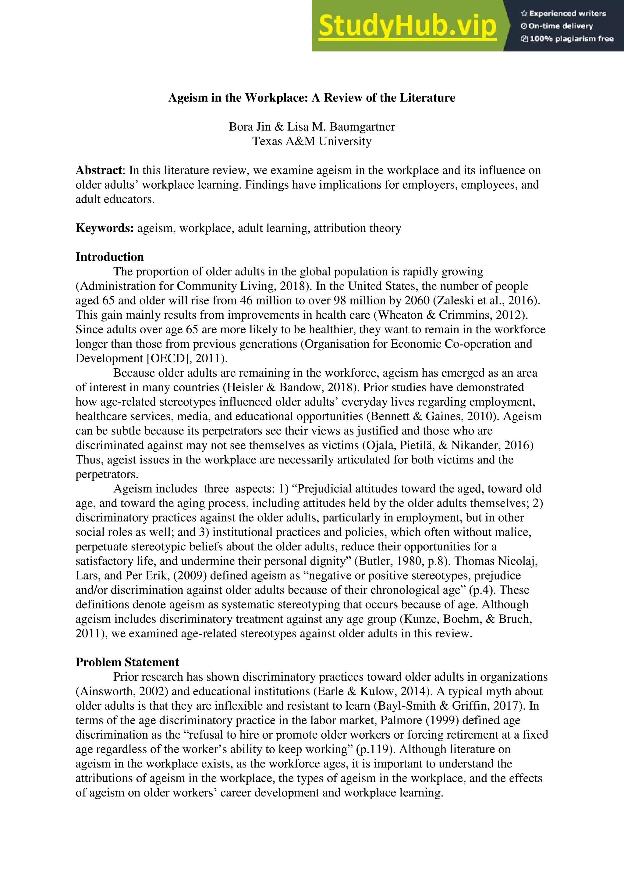 Ageism In The Workplace A Review Of The Literature Ageism In The ...