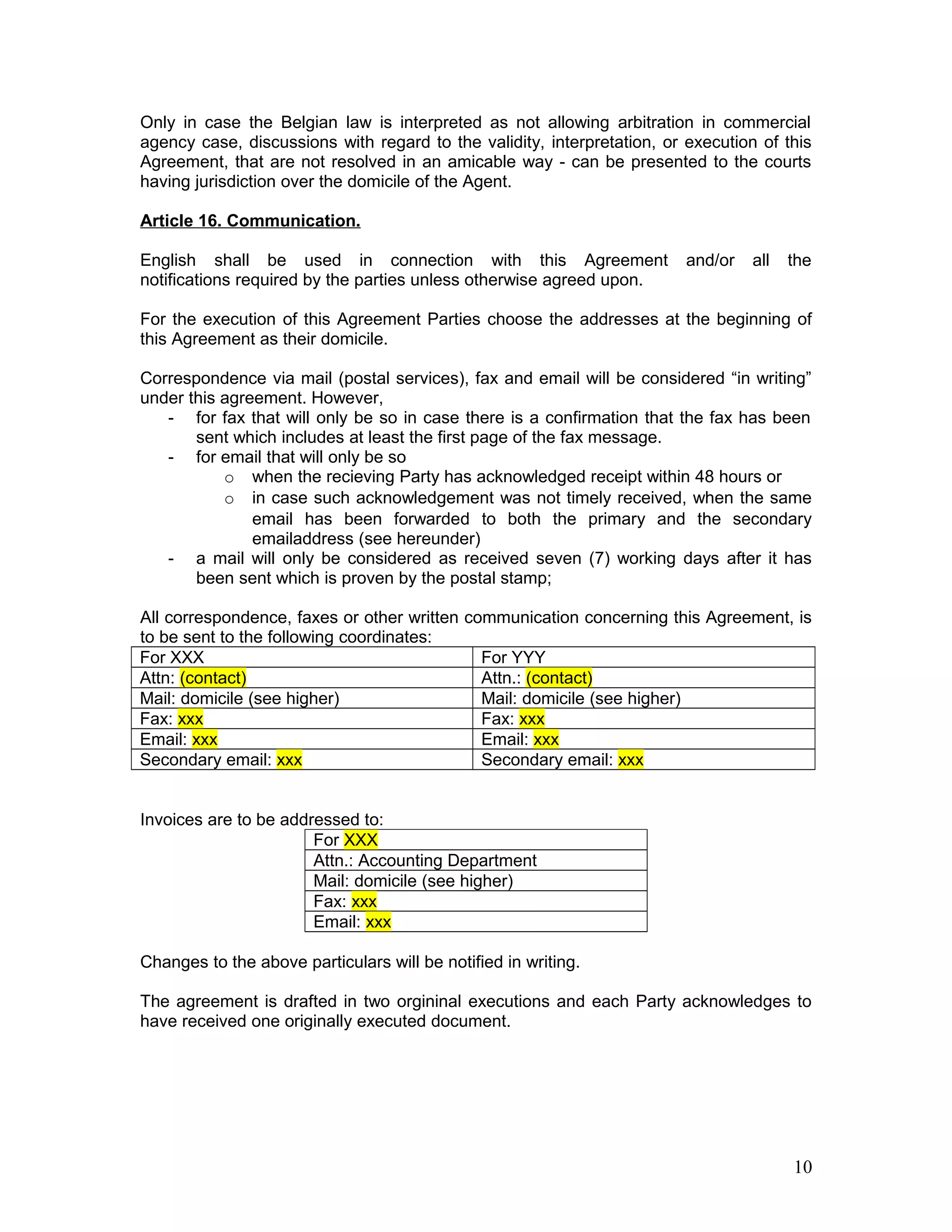 Agency agreement - example template | DOC