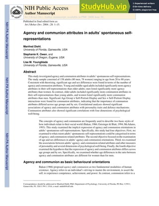 Agency And Communion Attributes In Adults Spontaneous Self ...