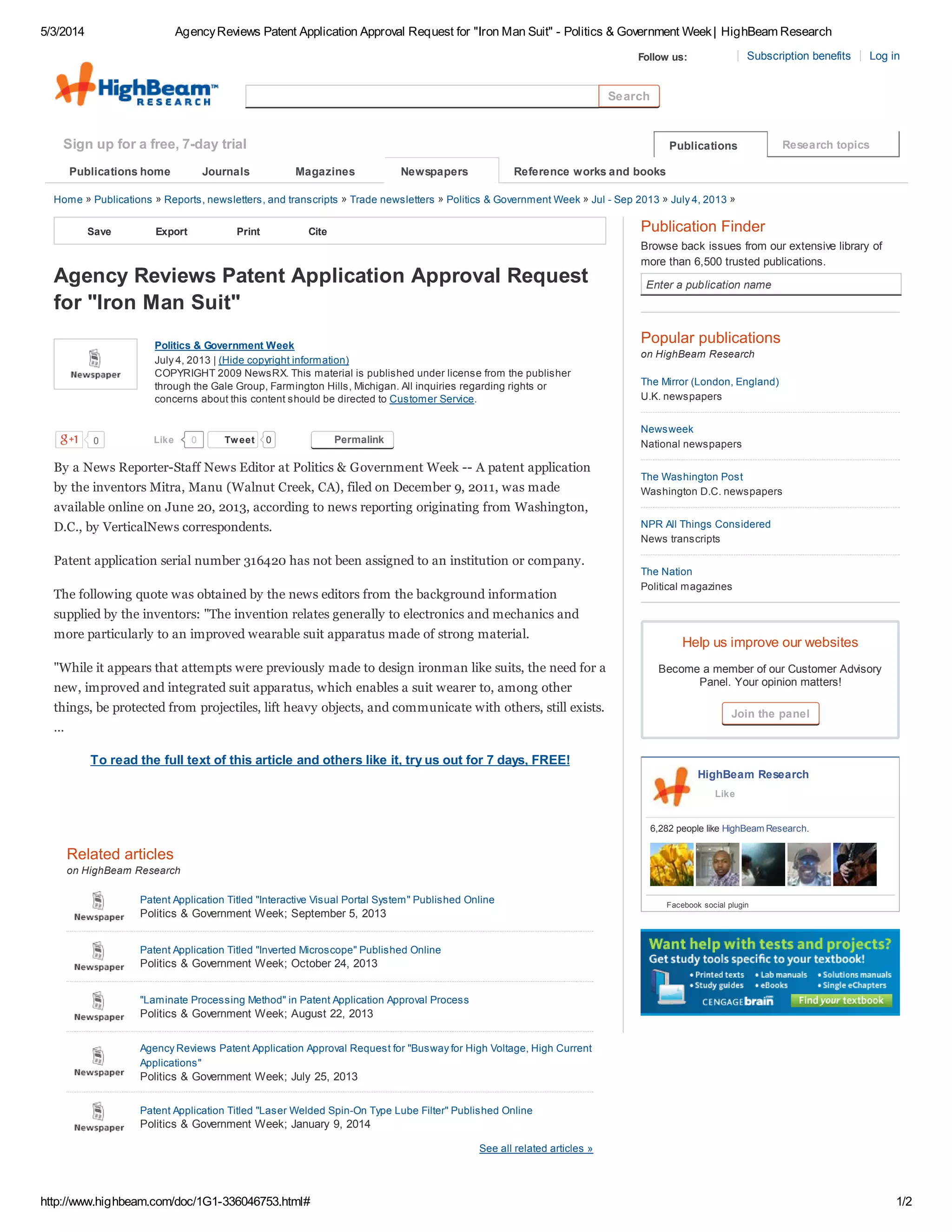 Agency Review patent application Iron Man Suit | PDF