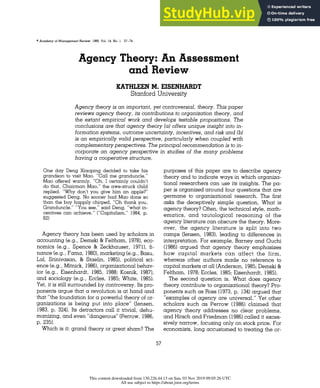 Agency Theory An Assessment And Review | PDF