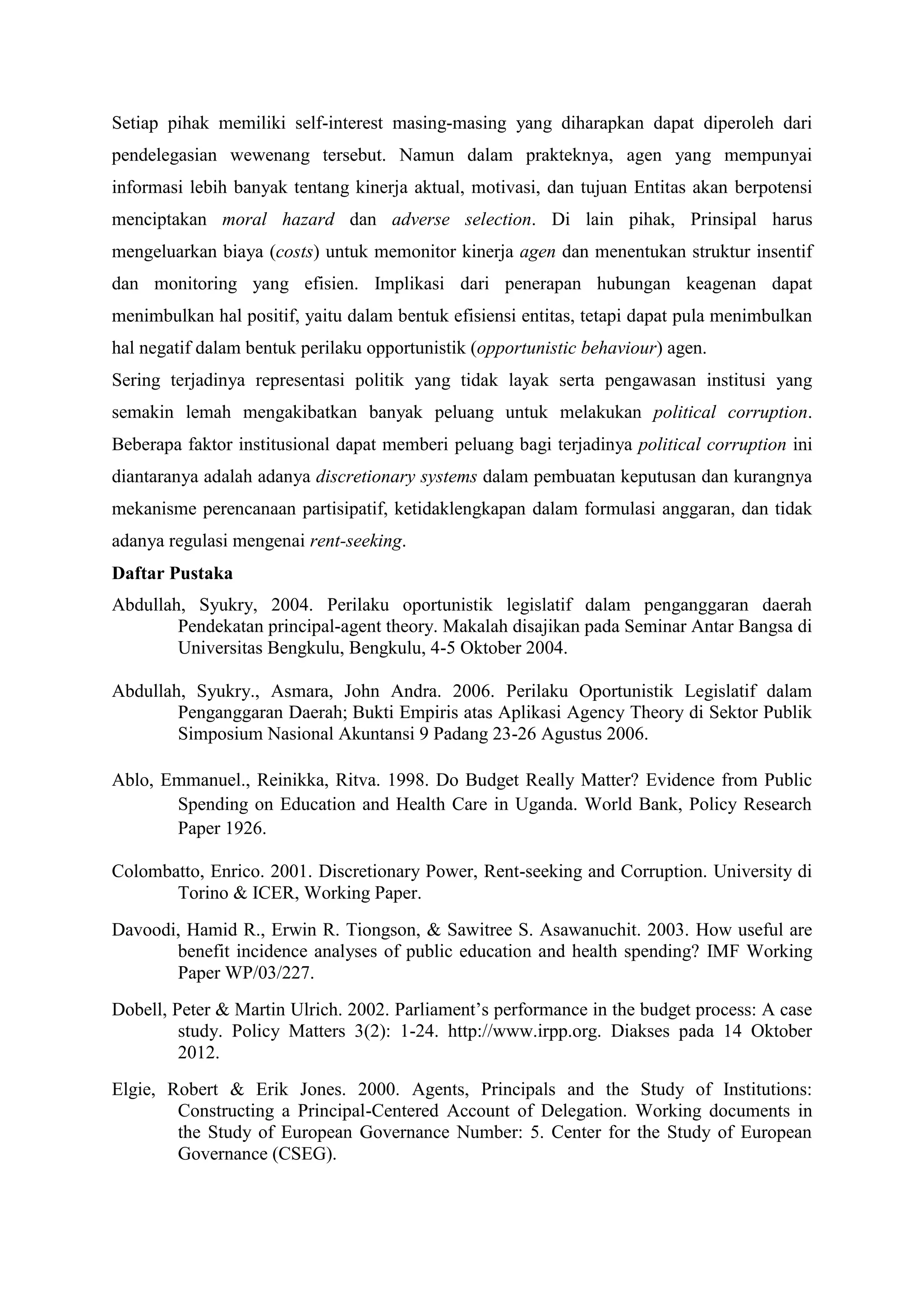 Agency theory dalam sektor publik di indonesia rhumy ghulam | PDF