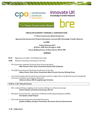 Agenda for 2017 Circular Economy Thinking in Construction Conference # ...