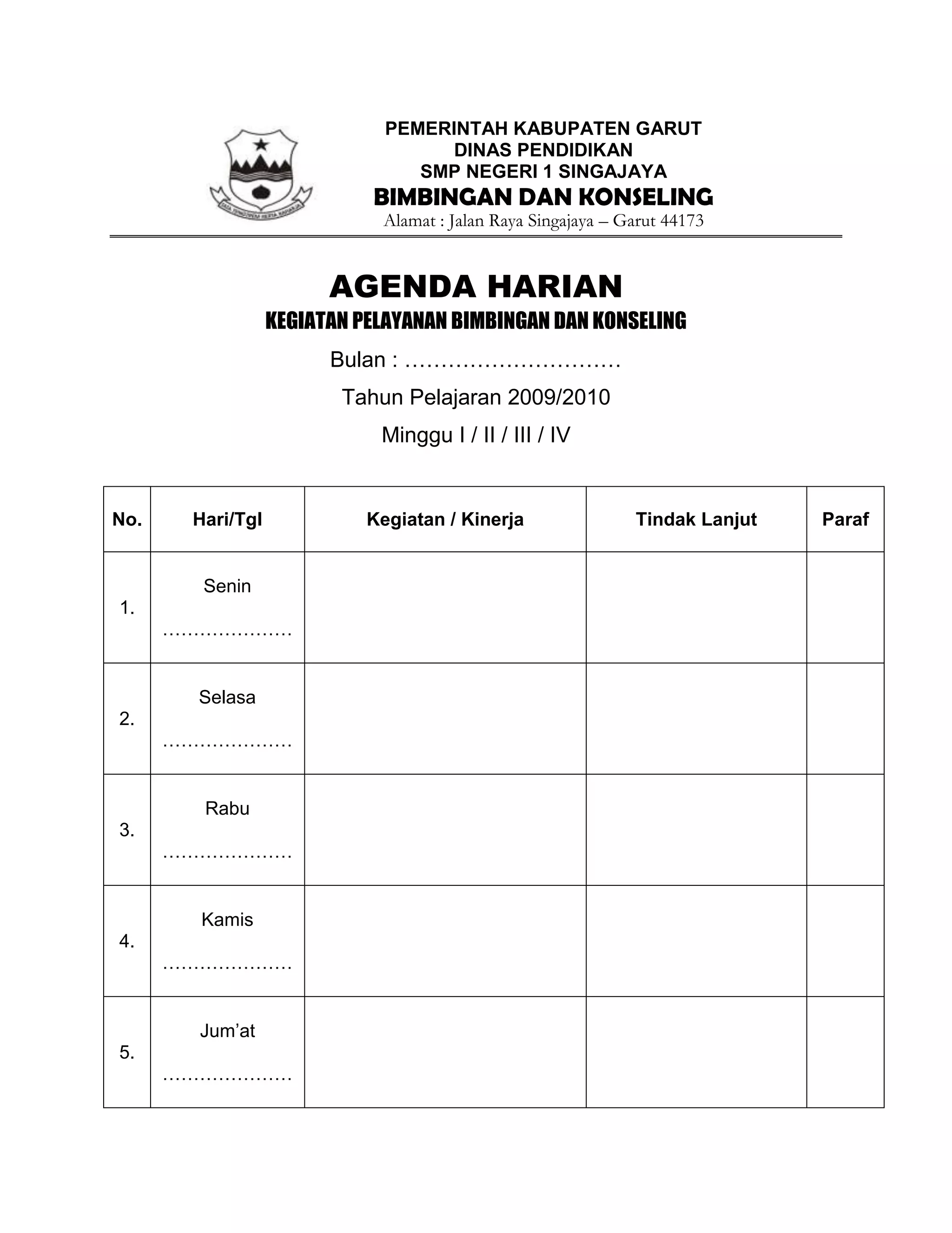 Agenda harian | DOCX