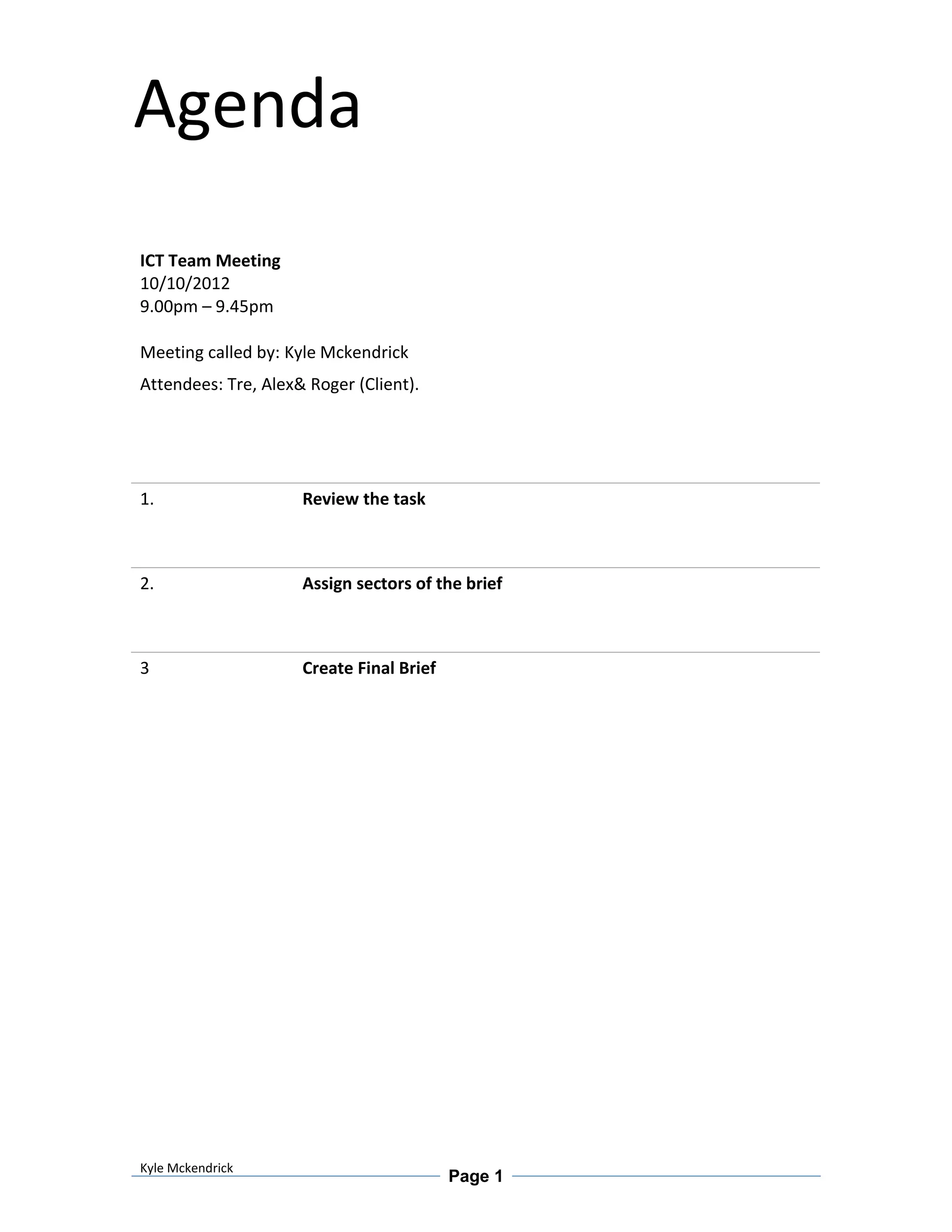 Agenda ict team meeting | DOCX