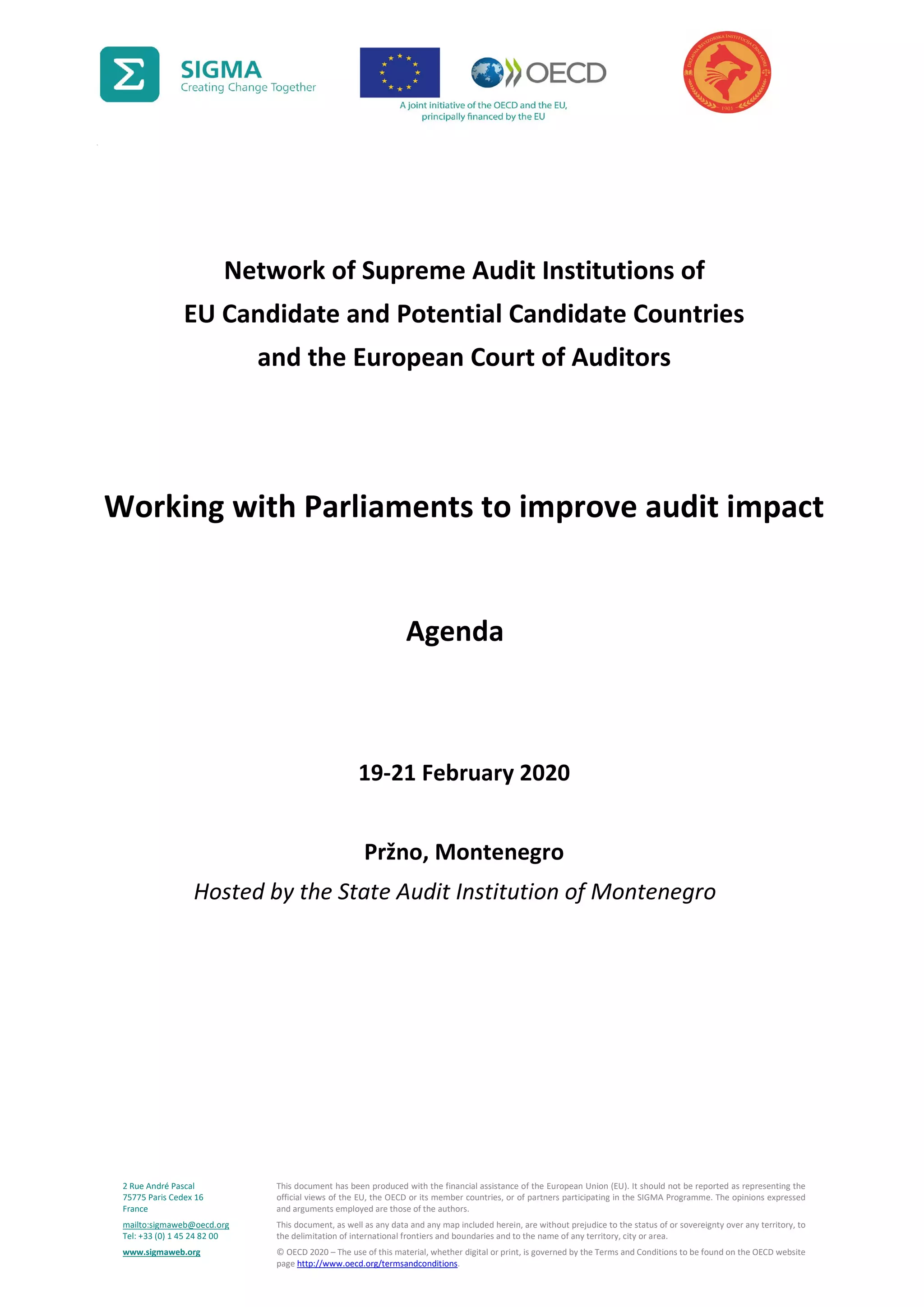 Agenda, SIGMA Audit Impact Conference for SAIs, Montenegro, February ...