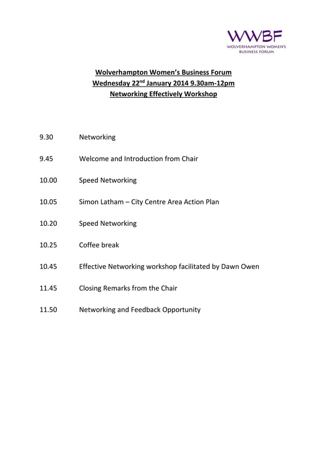 WWBF Agenda22nd January 2014 | PDF