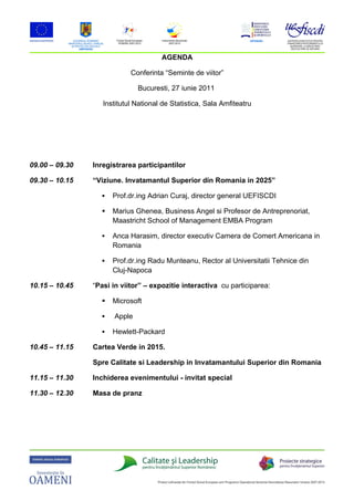Agenda conferinta seminte de viitor 27 iunie 2011 | DOC