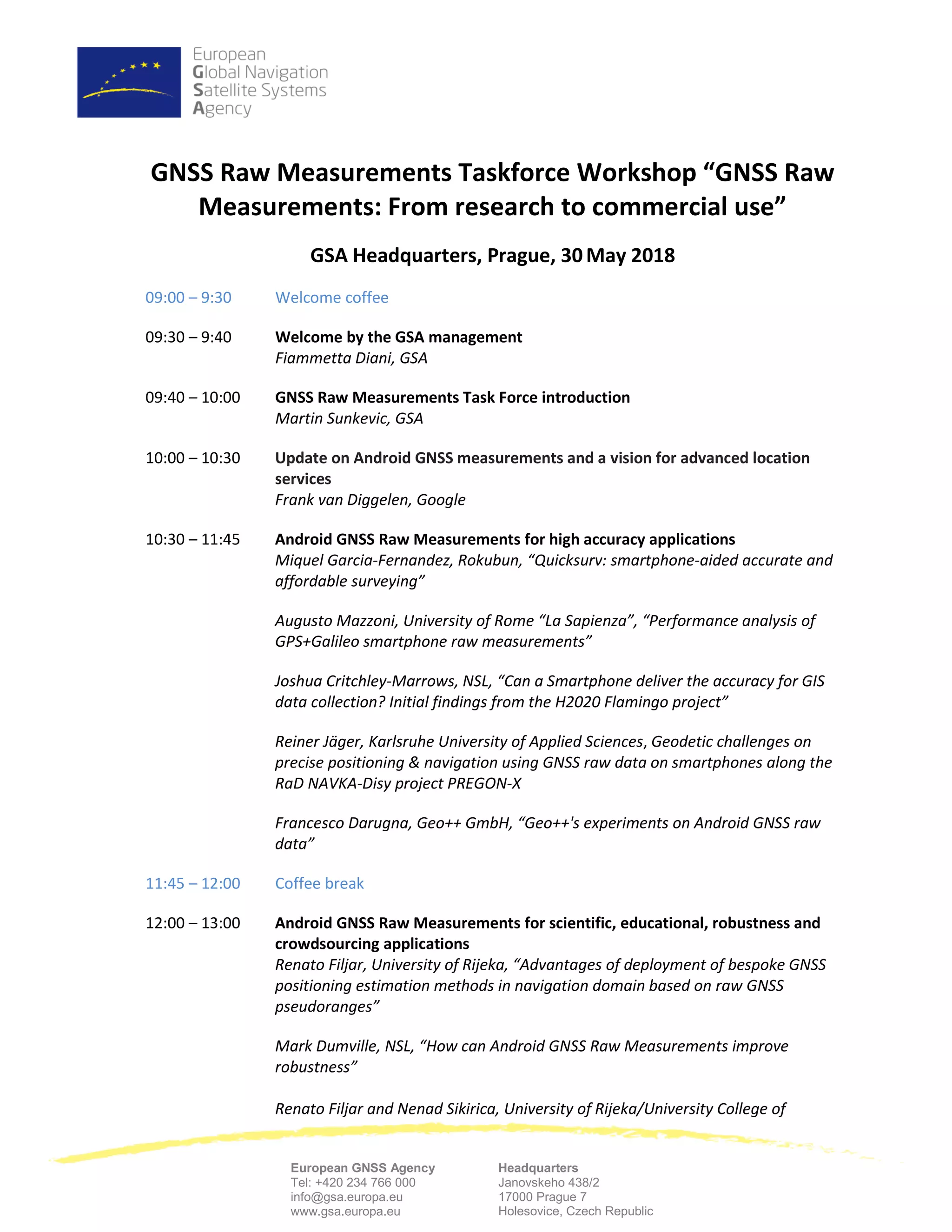 GNSS raw measurements: from research to commercial use - AGENDA | PDF