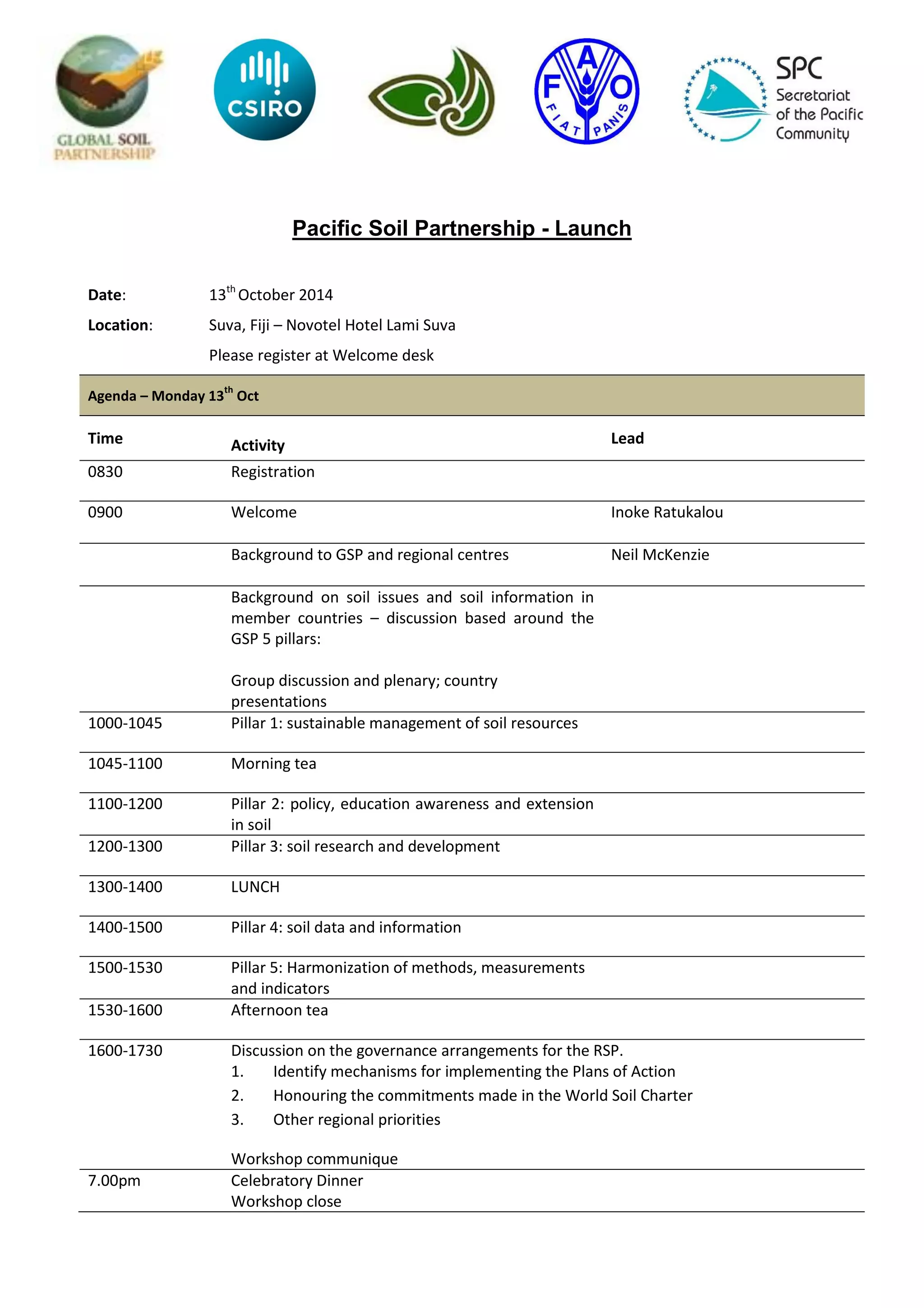 Pacific Soil Partnership Agenda | PDF