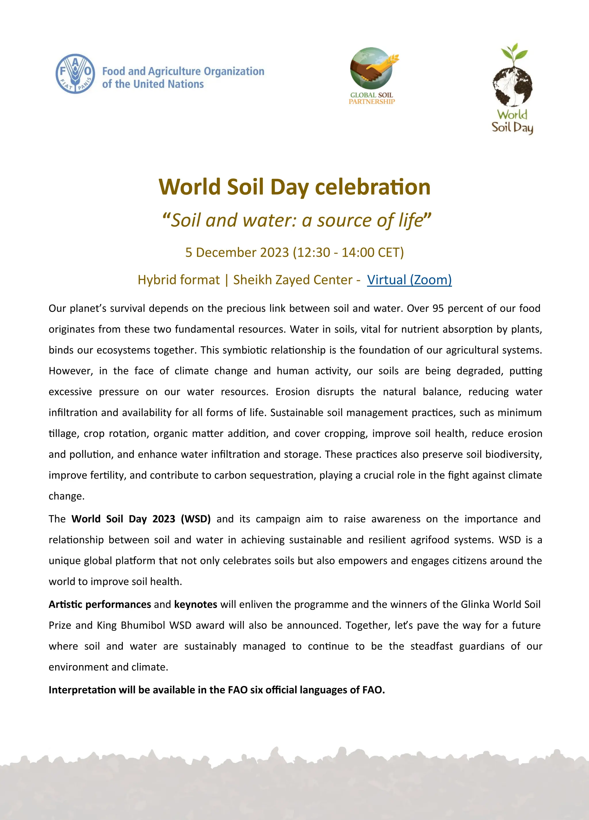 Agenda Programme of the World Soil Day 2023 Ceremony | PDF