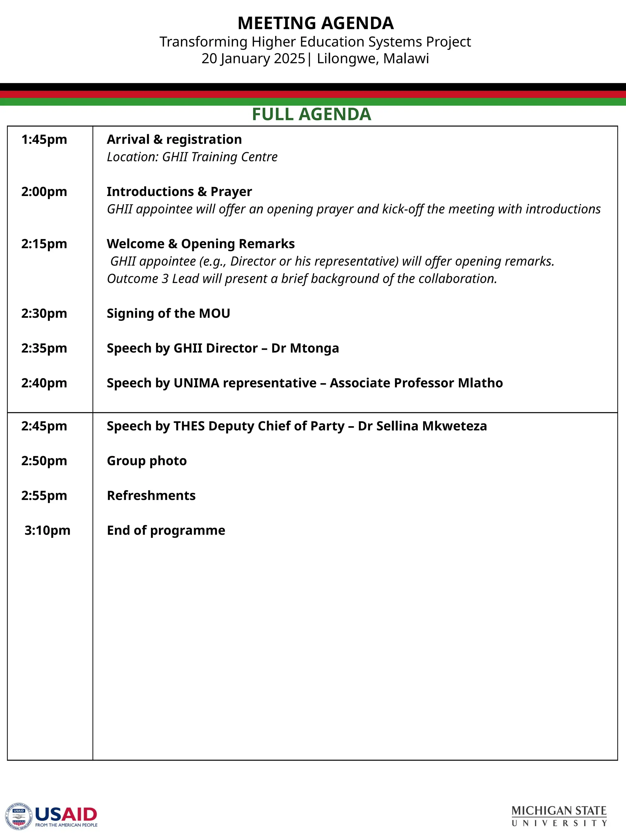 Agenda_UNIMA_GHII signing of memorundum pptx | PPTX