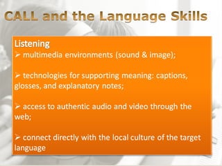 A General Introduction To Computer Assisted Language Learning Revised | PPT