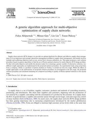 A genetic algorithm approach for multi objective optimization of supply chain networks | PDF