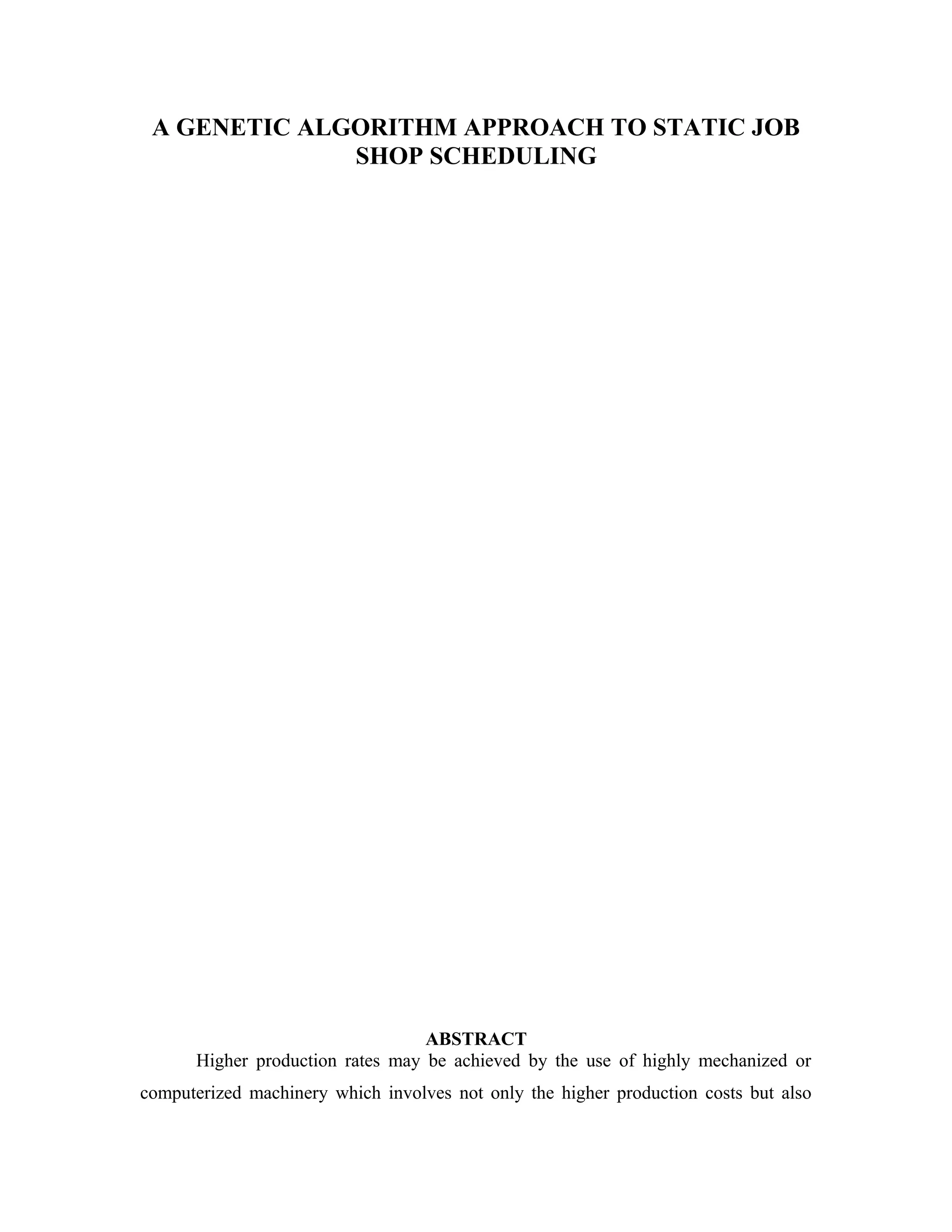 A Genetic Algorithm Approach To Static Job Shop Scheduling Doc