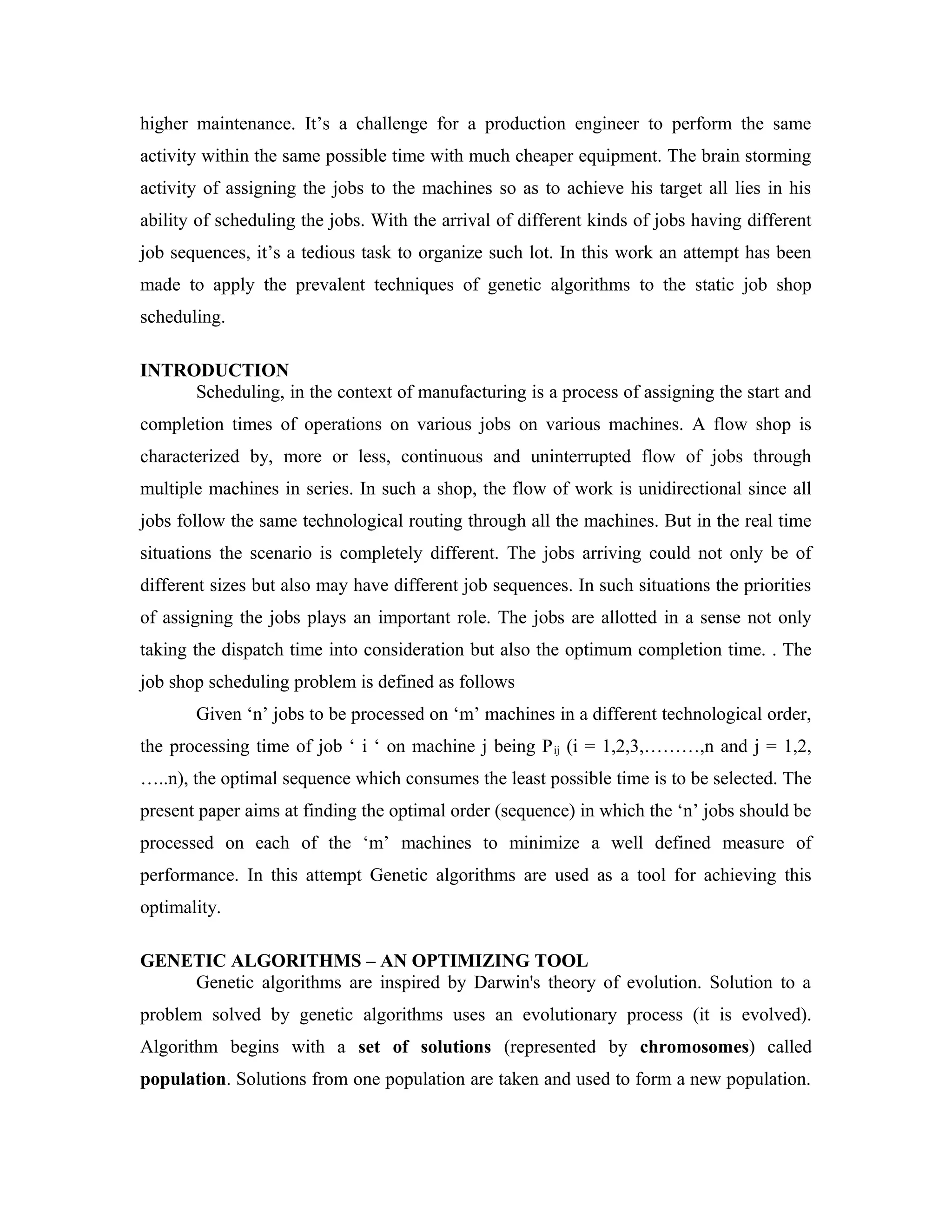 A Genetic Algorithm Approach To Static Job Shop Scheduling Doc