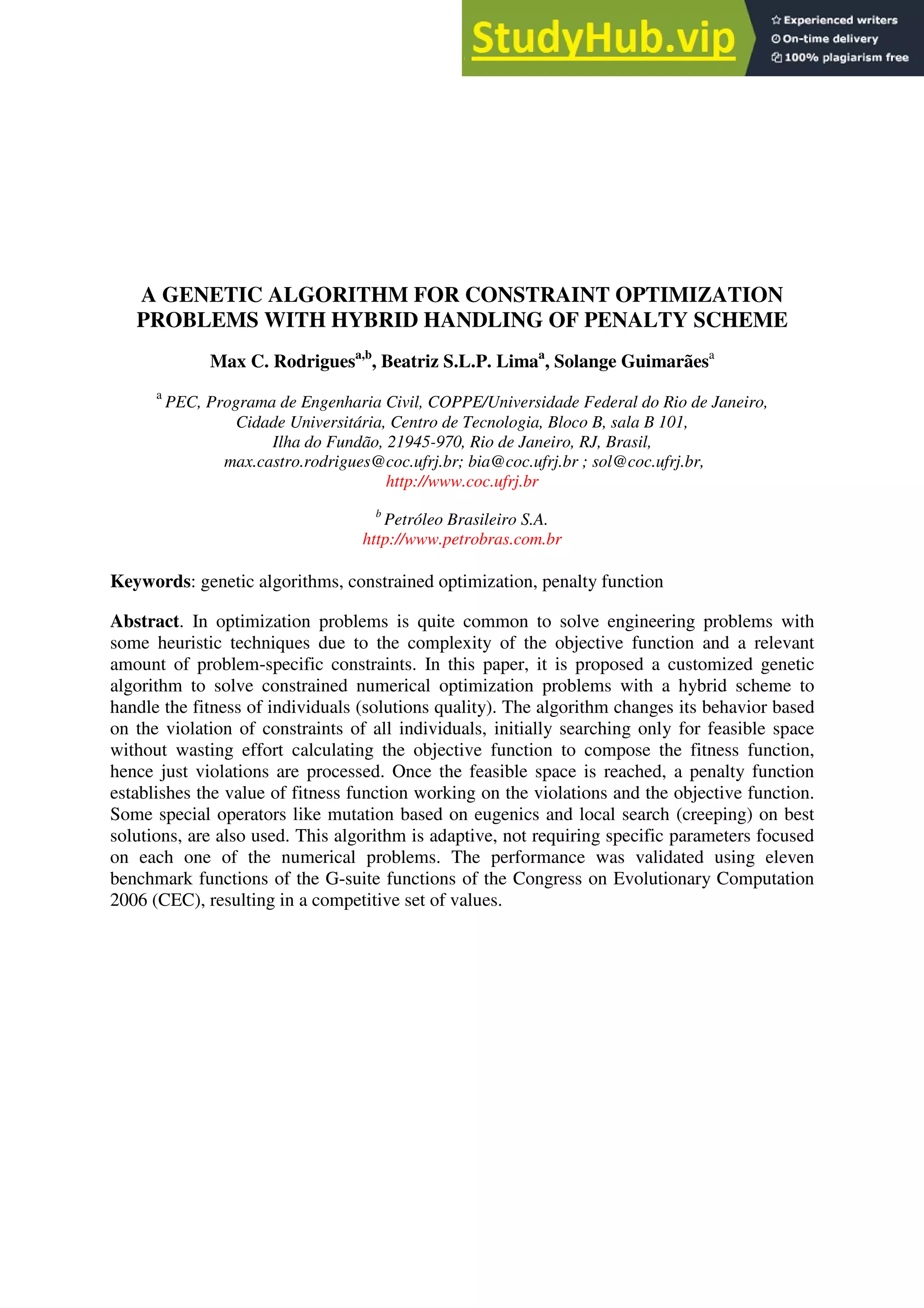 A Genetic Algorithm For Constraint Optimization Problems With Hybrid Handling Of Penalty Scheme ...