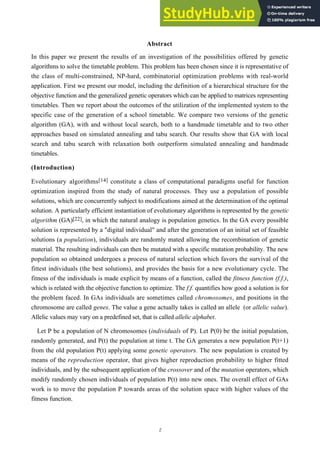 A Genetic Algorithm To Solve The Timetable Problem | PDF