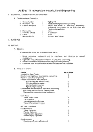 Ag eng 111 course outline | PDF