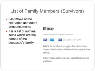 A genre analysis of obituaries and death announcements | PPTX