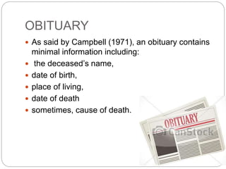 A genre analysis of obituaries and death announcements | PPTX