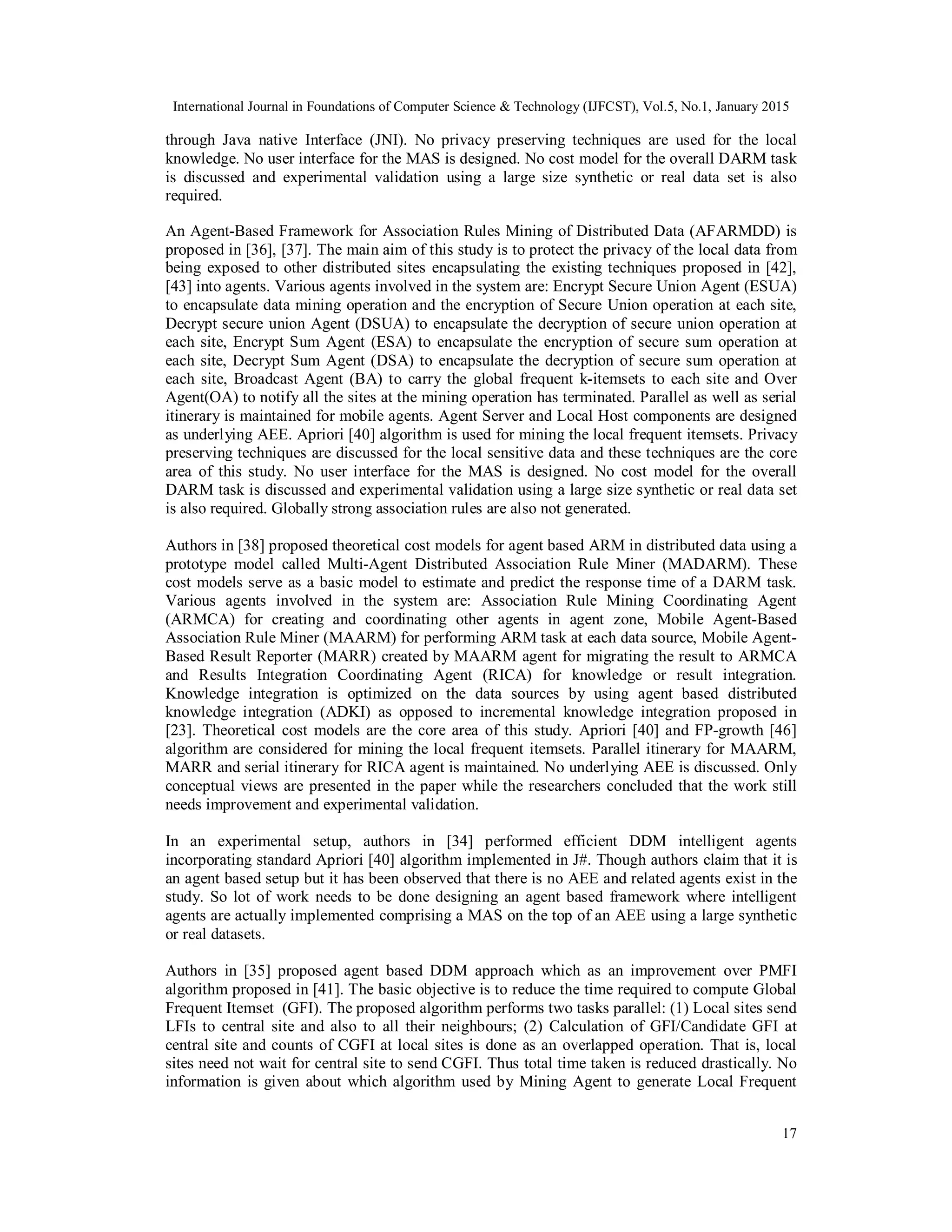 Agent based frameworks for distributed association rule mining an analysis | PDF