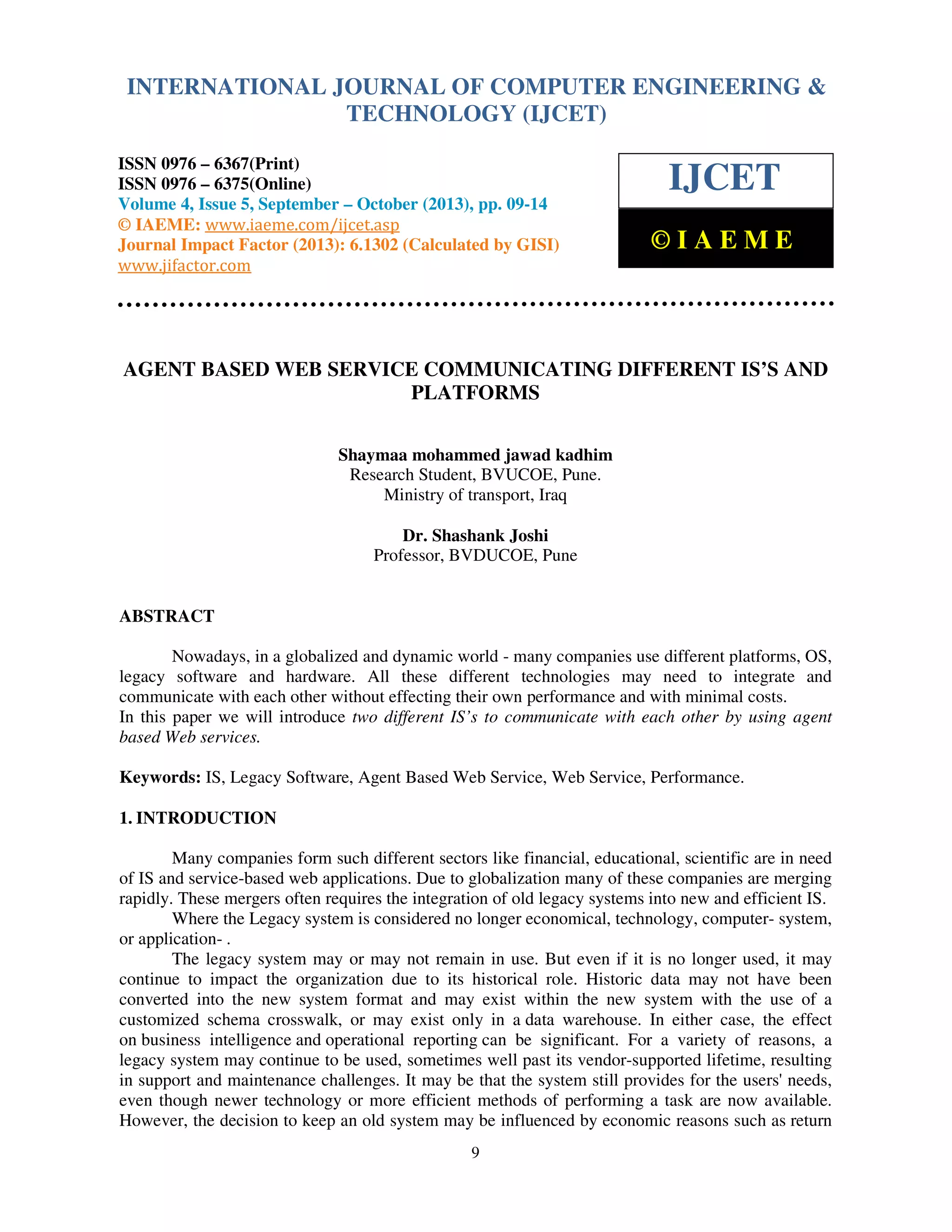 Agent based web service communicating different is’s and platforms | PDF