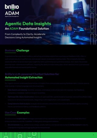 Agentic Data Insights: An ADAM Foundational Solution by Brillio | PDF